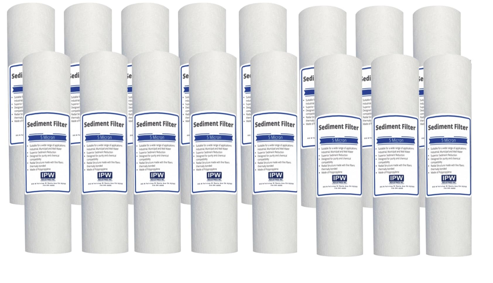 IPW Industries Inc-16 Pack Polypropylene Sediment Water Filter Cartridges Compatible with GE GXWH04F Models โ Remove Bad Taste & Odor โ Whole House Replacement Water Filter Cartridg
