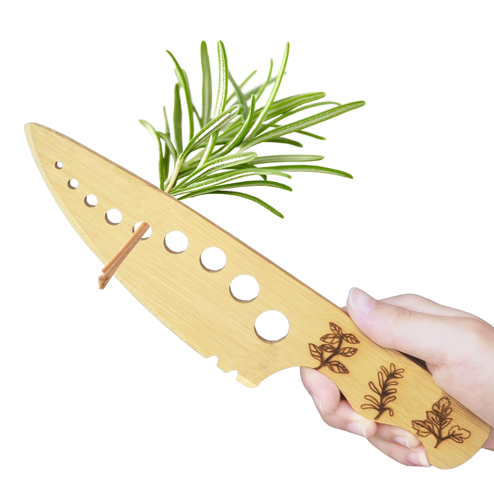 woodounai Wooden Herb Stripper Knife Herb Stripper Tool Kitchen Herb Leaf Stripping Tool for Kale, Thyme, Basil & Rosemary Useful Kitchen Knife Gadgets Cooking Tool (Wood)