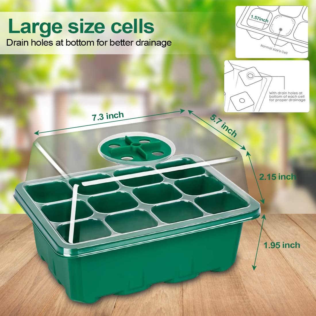 JCBritw 6-Pack Seed Starter Trays, 72-Cell Thickened Seed Starter Kit with Humidity Dome, Flat Reusable Plant Germination Trays with Drain Hole, Seeds Propagation Tray