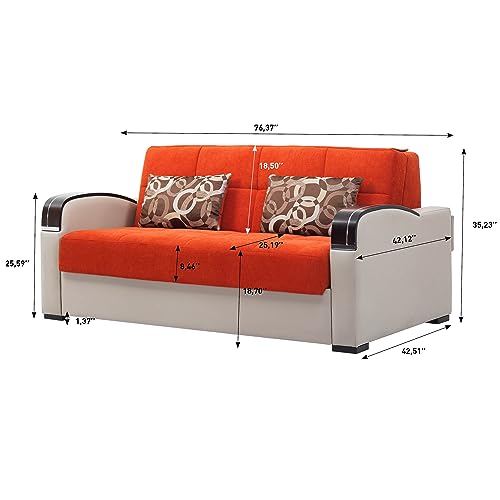 Sweethome Stores 74" Pull Bed with Storage, Firm, Fabric, 650 lbs Capacity, Sleeper Sofa, Futon for Living Room or Home Office Convertible Couch, DormirClack Sofabed, Orange