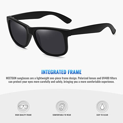 MEETSUN Polarized Sunglasses for Men Women UV Protection Classic Driving Sun Glasses Black Frame-Gray Lens