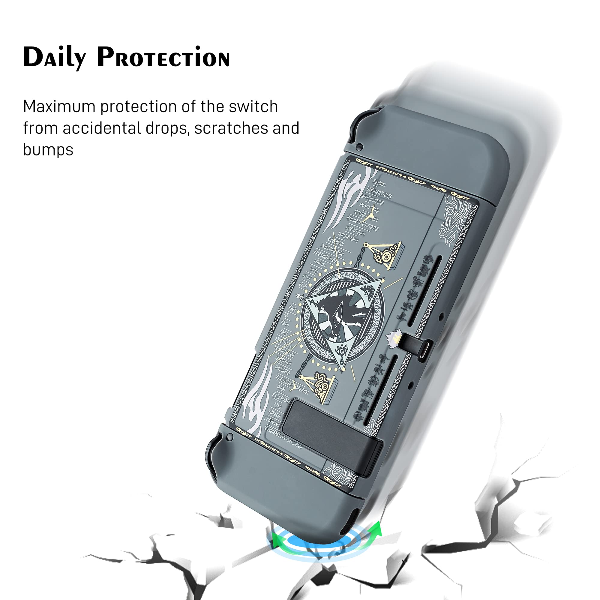 LASTYAL Game Theme Cover Compatible with Nintendo Switch, Protective Case with Legend of Zelda Theme for Switch and Joycon Controller with 2 Thumb Grip Caps and 2 Screen Protector