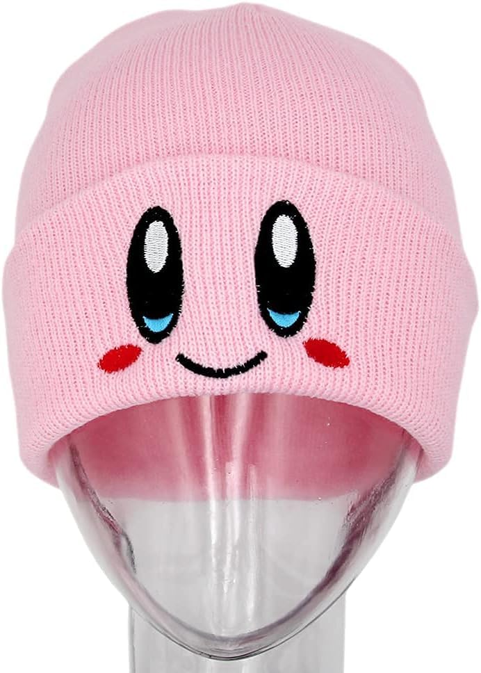 JILANI HANDICRAFT Kir-by Beanies hat Lovely face Embroidery Winter Knitted Hat Bonnet Cap Girls Boys Skiing Warm Unisex (Pink)