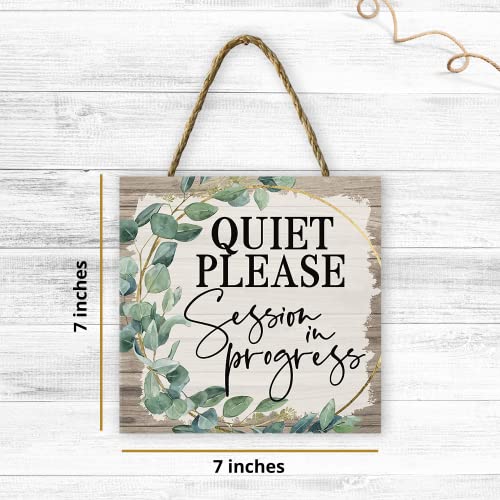 Quiet Please Session in Progress Sign Hanging Wood Door Sign Great for Home Office Salon Law Firm Therapy Counseling Online Classes Massage Decorative Wood Sign Wall Art