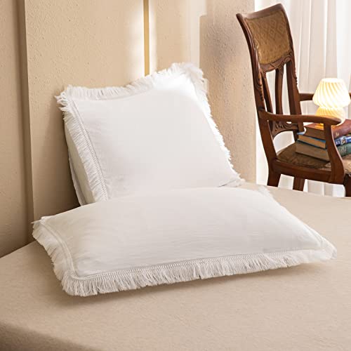 White Bedding Queen Boho Duvet Cover Set Shabby Chic Home Decor Tufted Tassel Beding Bohemian Farmhouse Bedding Set 1 Duvet Cover 2 Pillowcases (White, Queen)