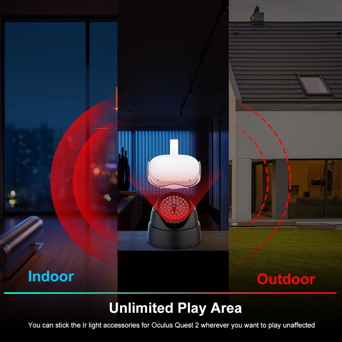 Ir Light for Quest 2, WATAHEL IR Illuminator Infrared Light for Oculus Quest 2 Accessories with Power Adapter, Enhance Hand Tracking Sensitivity in Dark, Infrared VR Light Immersive No-Light Disturban