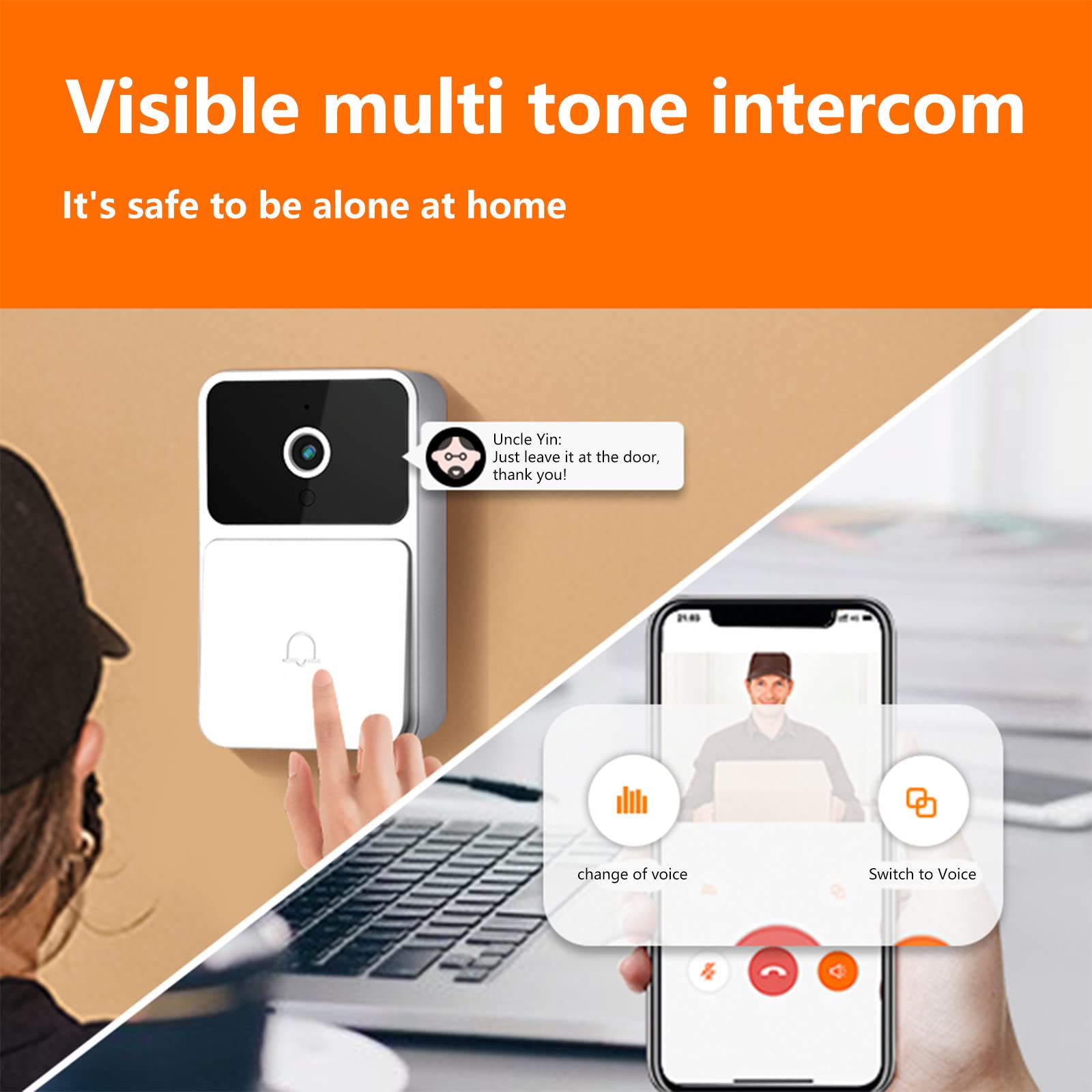 Iuhan Wireless Doorbells for Home - Smart Wireless Remote Video Doorbell Intelligent Visual Doorbell Home Intercom HD Night Vision WiFi Rechargeable Security Door Doorbell