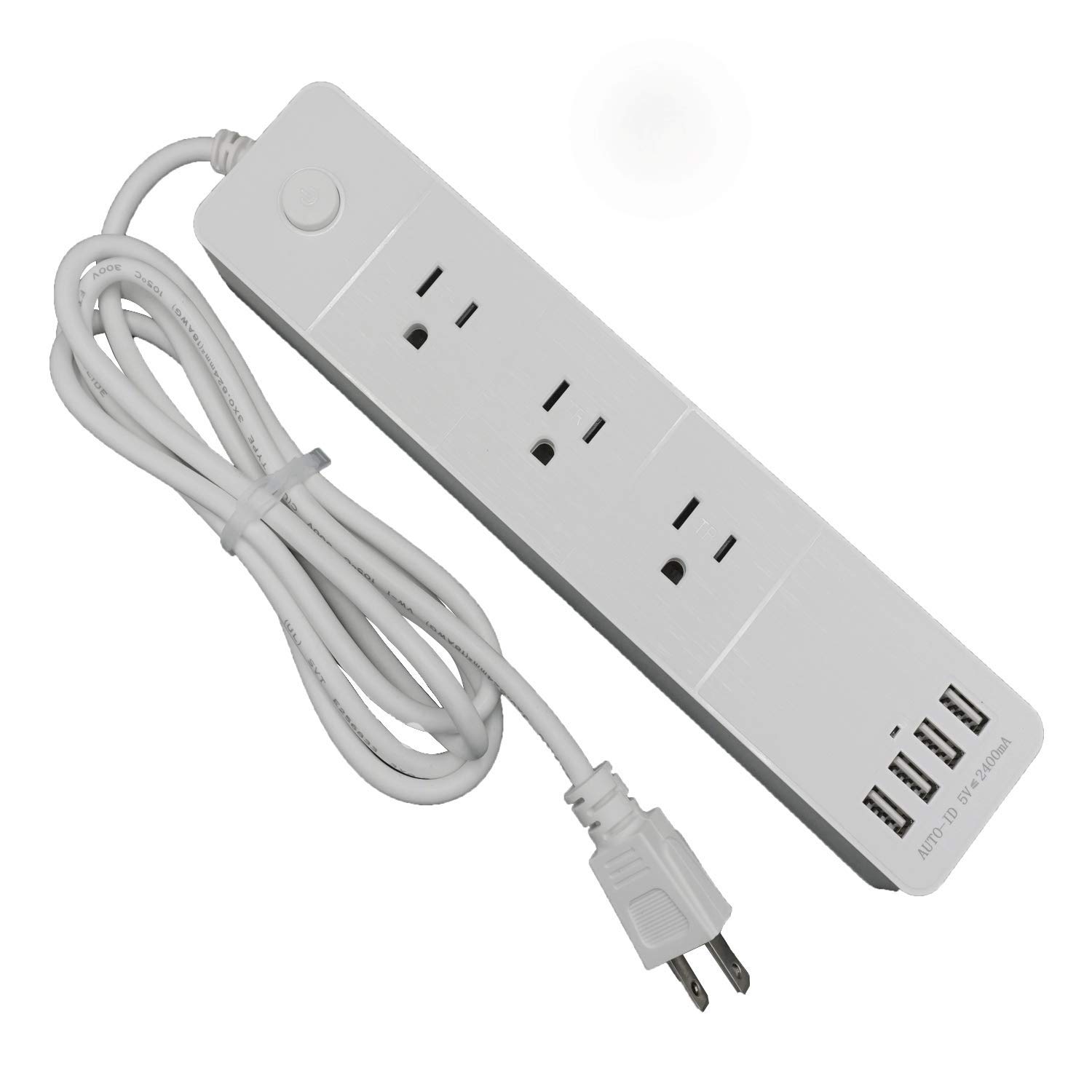 RIGO Power Strip Surge Protector, 3 Outlets, 4 USB Ports, Fireproof Material, UL Certified, 5.5ft Cord, On/Off Switch, White