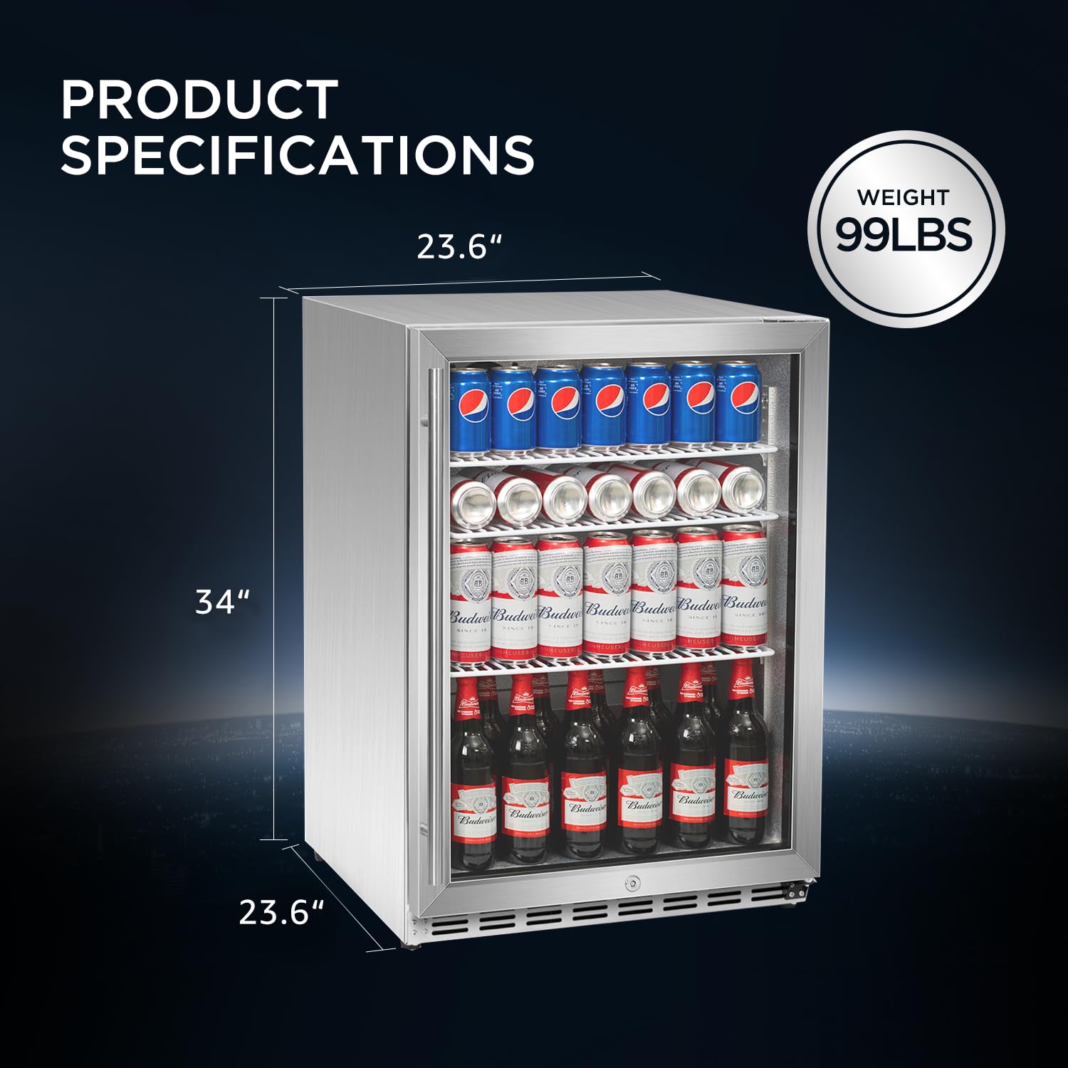 ICEJUNGLE 24 '' Beverage Refrigerator Cooler, 160 Cans Outdoor Refrigerator,Built-in or Freestanding Under Counter Beverage Beer Fridge for Kitchen,Home use and Office
