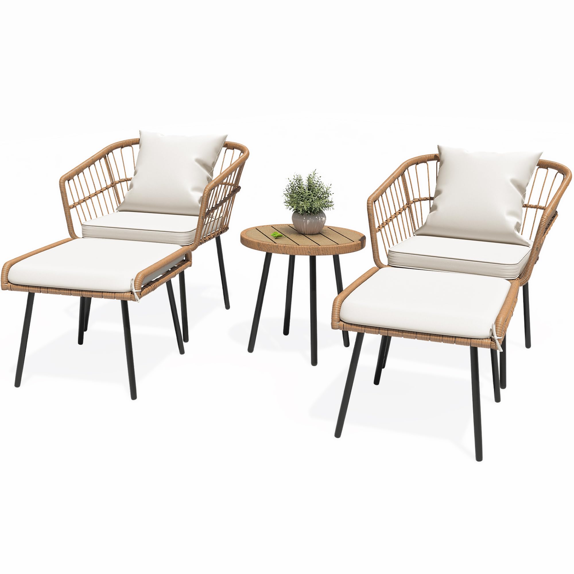 YITAHOME 2-Piece Outdoor Wicker Ottoman, All-Weather Patio Rattan Foot Rest with Cushions - Black