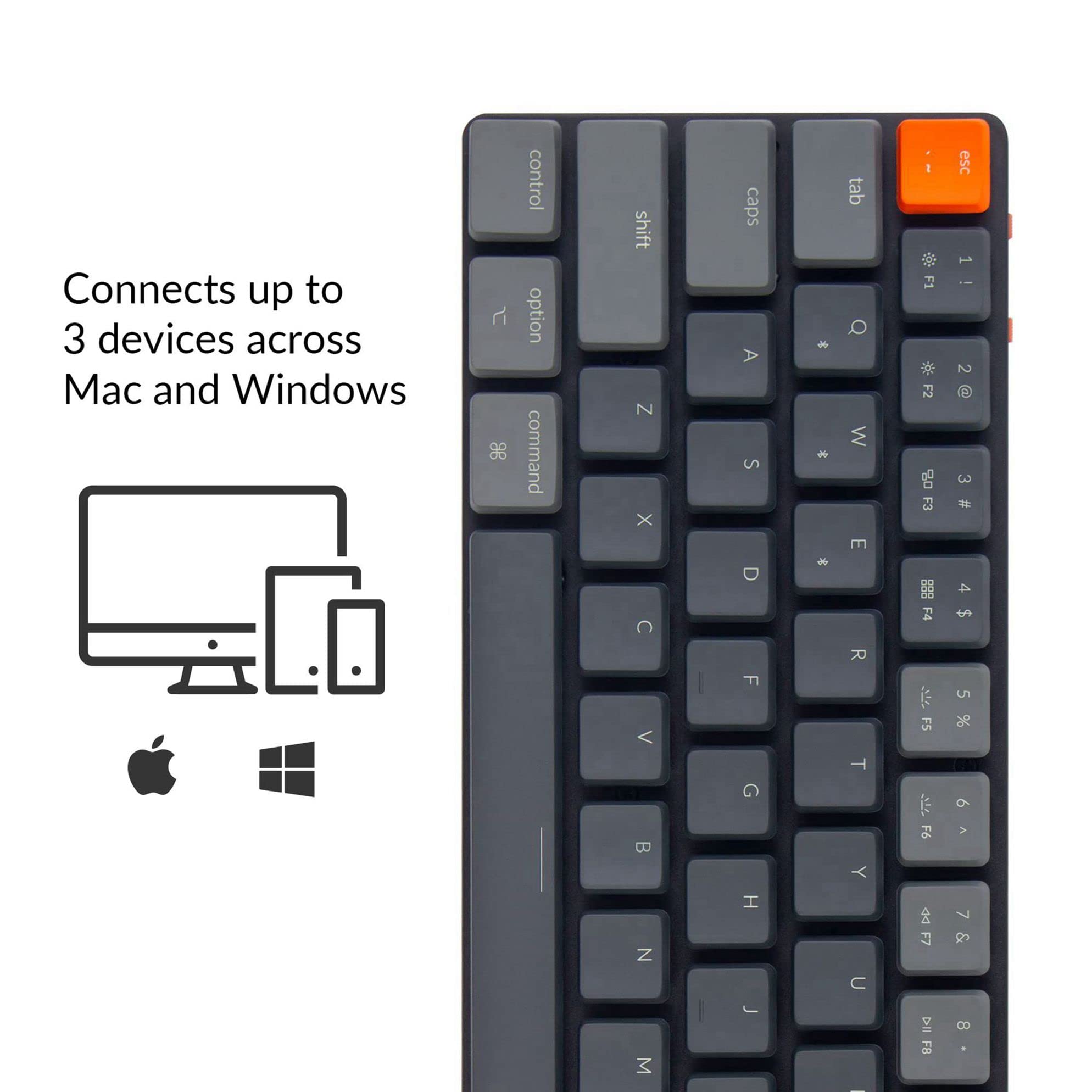 Keychron K7, 68 Keys Ultra-Slim Wireless Bluetooth/Wired Mechanical Keyboard with Low-Profile Gateron Mechanical Brown Switch, RGB LED Backlit Compatible with Mac Windows