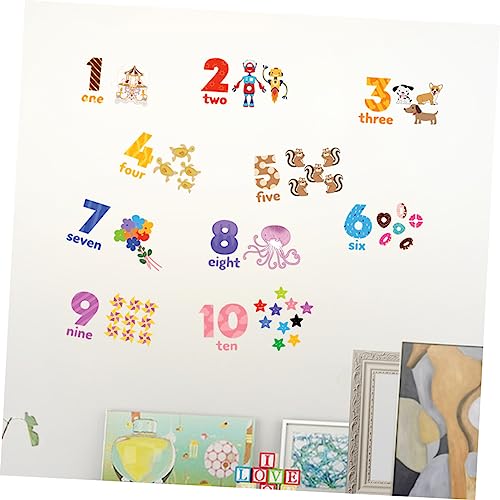 VOSAREA 3 Sets Digital Cartoon Wall Sticker Wall Decoration Classroom Wall Decals Number Wall Stickers Kindergarten Wall Sticker Trendy Room Decor Cartoon Number Design Sticker