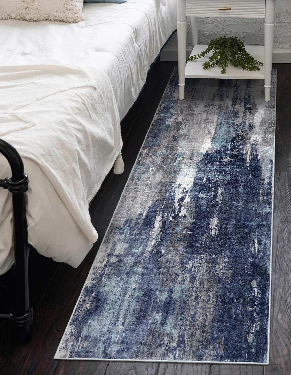 Uphome Washable Runner Rug, 2x6 Abstract Bathroom Runner Rug, Blue Soft Non-Slip Hallway Rug, Modern Neutral Aesthetic Indoor Rug for Kitchen Bedroom Porch