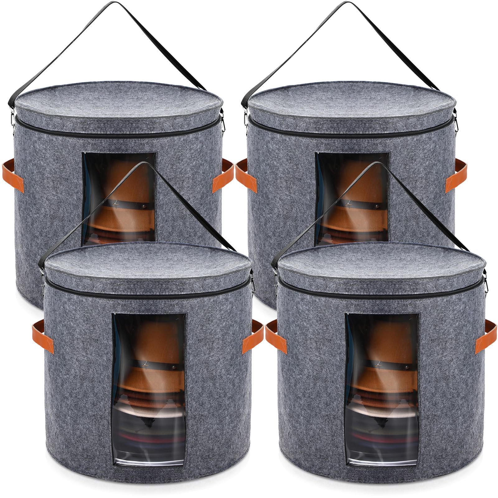 Suzile 4 Pack Oversized Hat Storage Box for Women Men 19" D x 17" H Large Hat Box Round Hat Organizer Box Hat Container Cowboy Hat Storage Box with Dustproof Lid for Storage Travel (Gray)