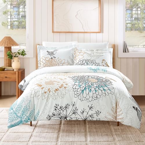 King Size Comforter Set Bed - Style Quarters 7 Pieces King Comforter Set Floral Boho Comforter Sets King Size Bed Sets Soft Comfort Bedding Sets for All Season 106x90" Bird 7pcs