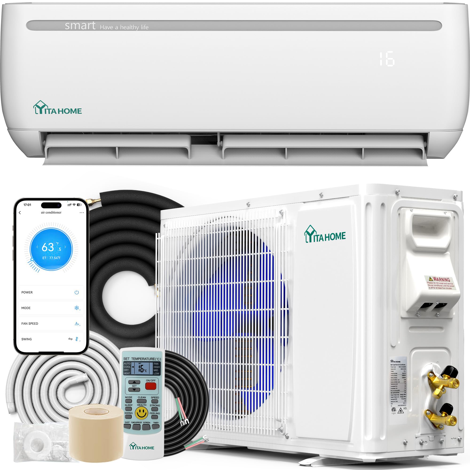 YITAHOME 24000 BTU Mini Split Air Conditioner Heat Pump System, Wifi Enabled 21 SEER2 208-230V Ductless AC Cool Up to 1500 Sq. Ft, Compatible with Alexa, Complete Installation Kit, White