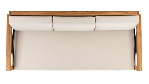 Safavieh CPT1010A Couture Curacao Brazilian Teak Outdoor 3-Seat Patio Sofa, Natural/White