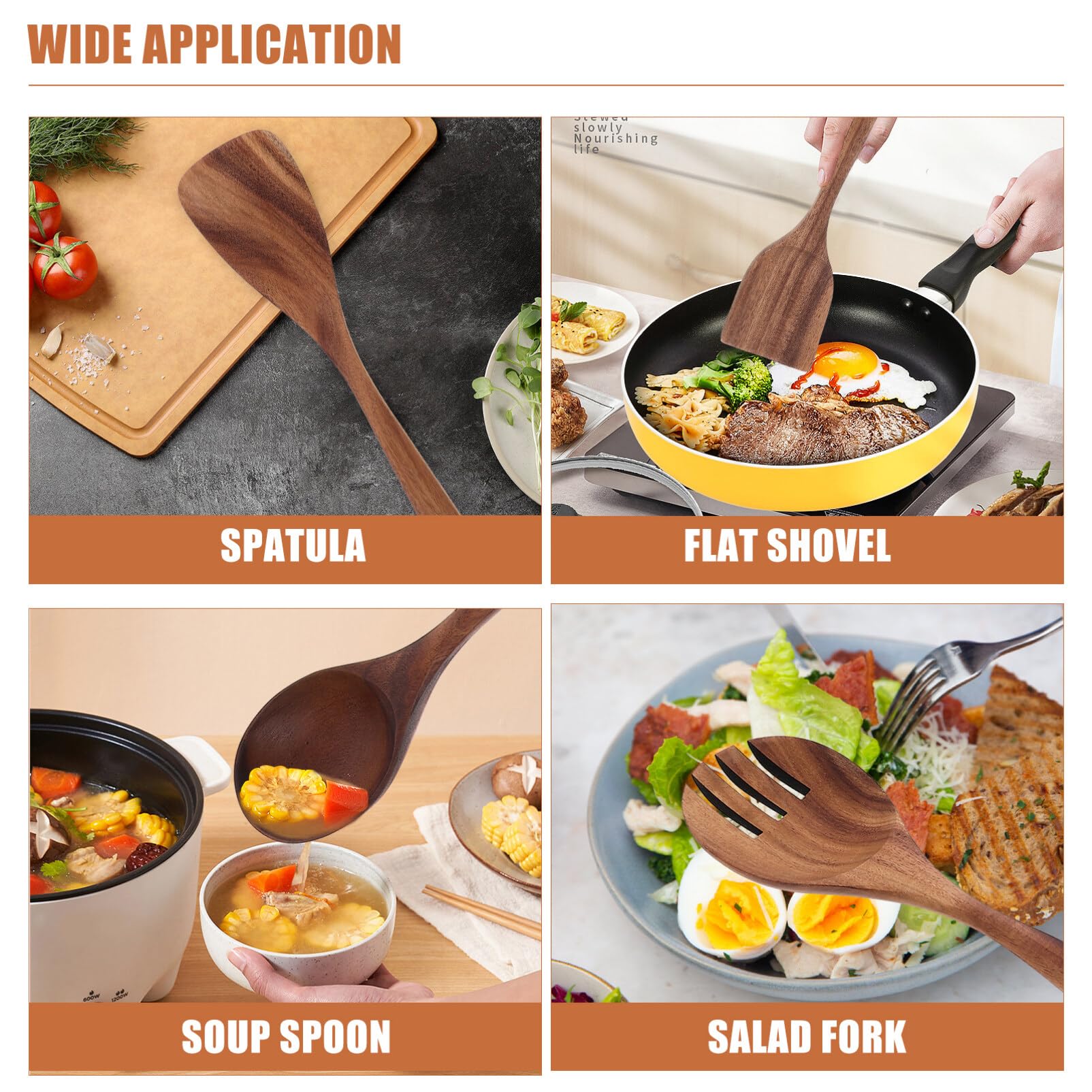 Kichvoe 1 Set Kitchen Utensils Tools Soup Cooking Spoon Housewarming Gift Kitchen Gadgets Non-stick Pan Utensil Soup Spoon Colander Spoon Wok Utensils Cooking Shovel Wood Suite Long Handle