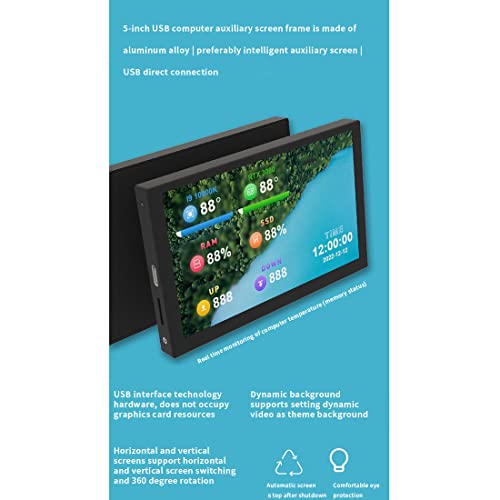 sunnei 5 Inch IPS LCD Monitor Mini Computer Monitor Secondary Screen USB Dynamic Display Sub-Screen Free Drive AIDA64, White