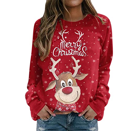 Sweatshirt For Women Trendy Crewneck Loose Shirts Long Sleeve Sweatshirts Drop Shoulder Pullover Clothes Outfits Red