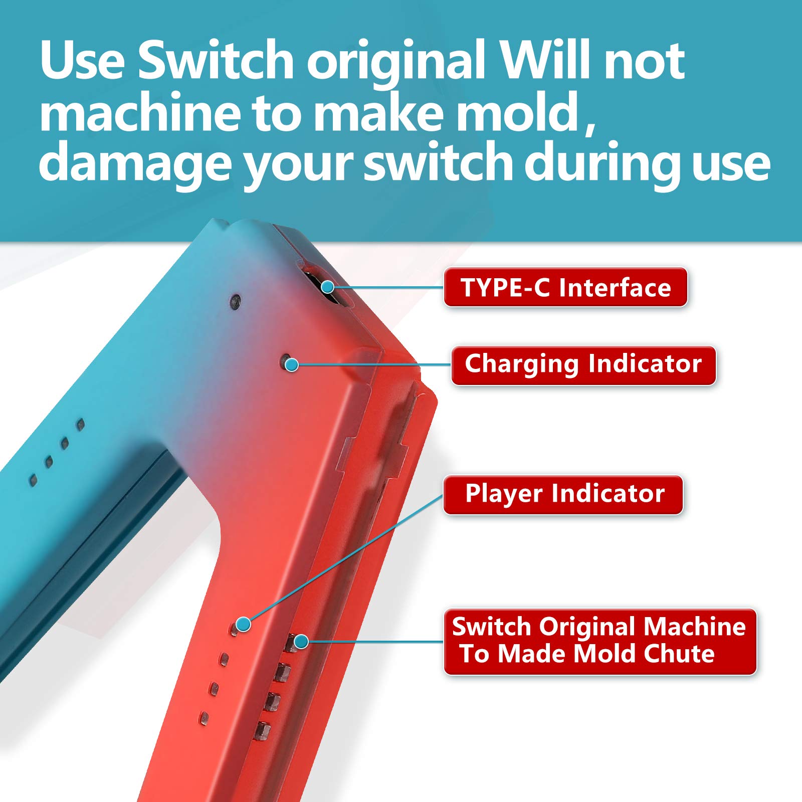 Joy-Con Charging Grip for Nintendo Switch OLED Controllers, MYCHEER Comfort Joycon Grip Controllers Portable Gradient V-Shaped Handle for Switch Joy-con Speed Charge While Play