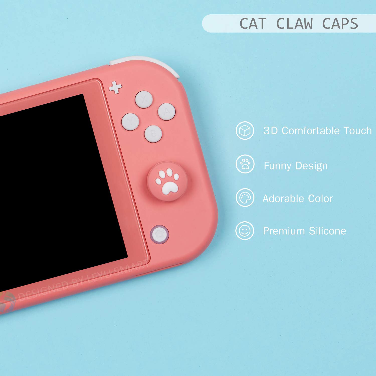 LEYUSMART 3D Thumb Grips Caps 4 PCS Cat Paw White Pink for Nintendo/Playstation/Xbox, Joycon Grip Caps Analog Stick Button Cover