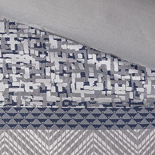 Madison Park Luxury Comforter Set-Traditional Jacquard Design All Season Down Alternative Bedding, Matching Bedskirt, Decorative Pillows, Queen(90"x90"), Rhapsody, Geometric Navy 7 Piece