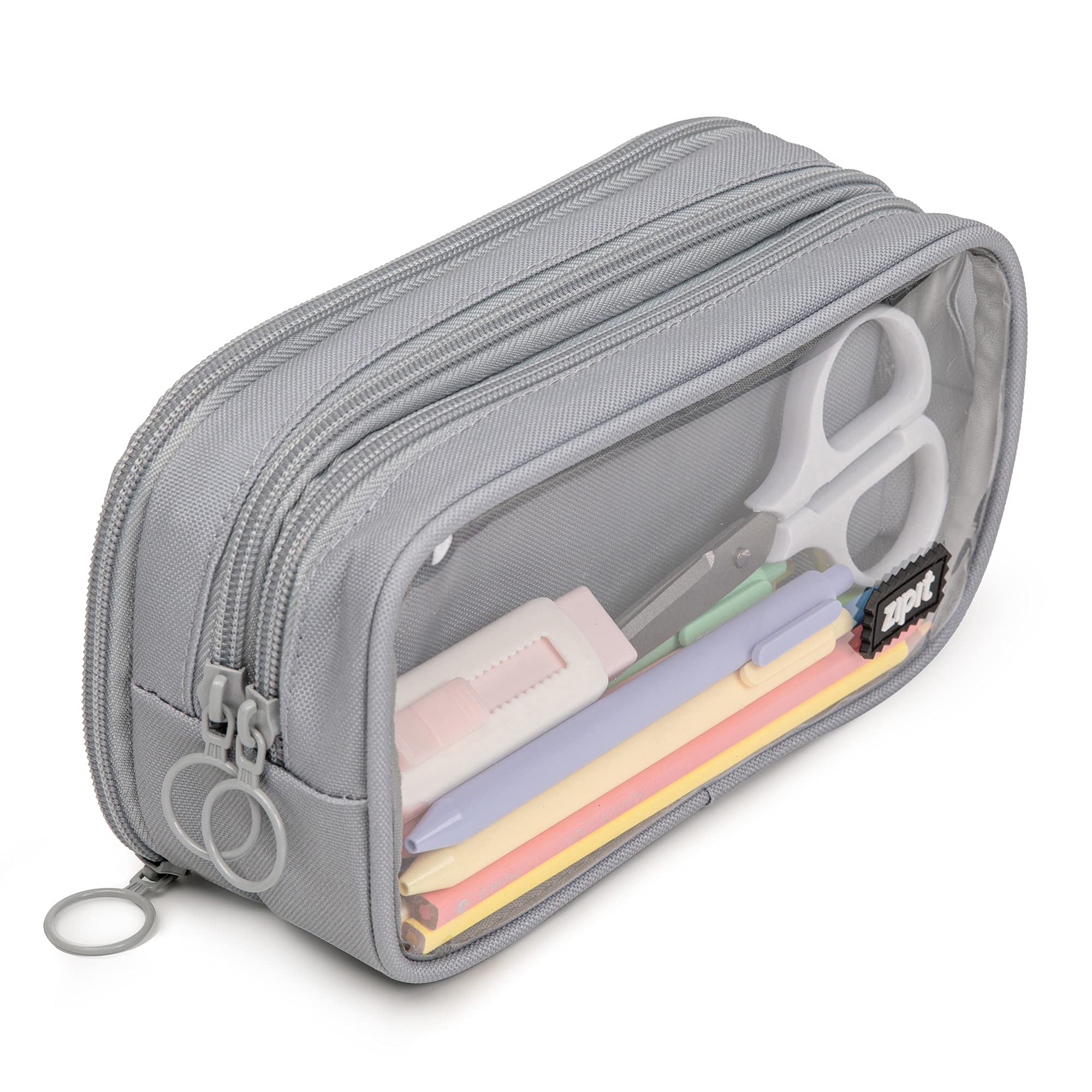 ZIPIT Half & Half Pencil Case | Large Capacity Pencil Pouch | Pencil Bag for School, College and Office (Grey)