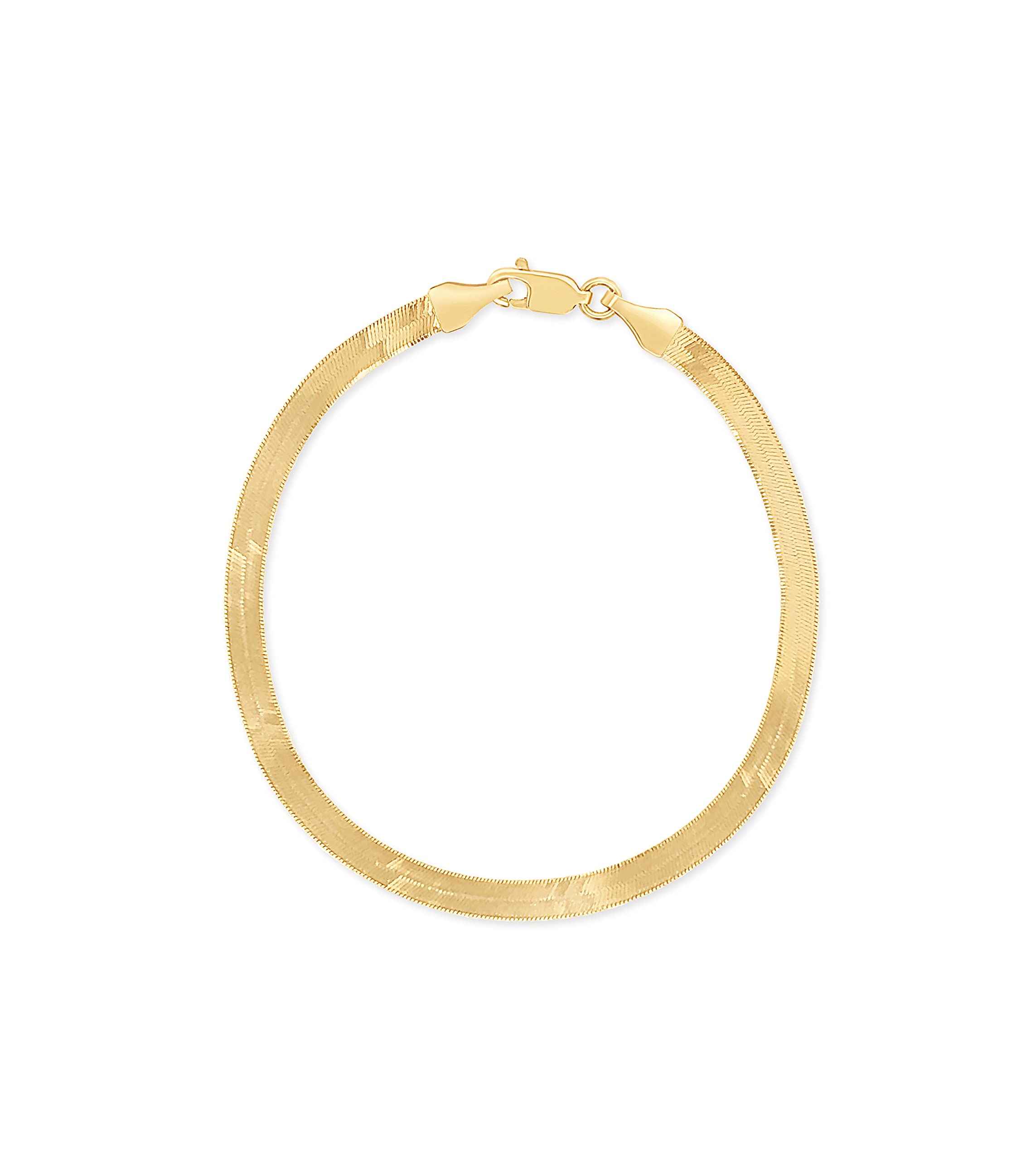 Olive & Chain 10k Gold Herringbone Chain Bracelet, Flat Snake Chain, Hypoallergenic, Lobster Clasp Closure, Smooth Finish,Unisex Men’s Women’s