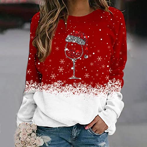 Sweatshirt For Women Plus Size Cute Elk Pattern Blouse Oversized Long Sleeve Tees Relaxed Fit Workout Tops Clothes Outfits