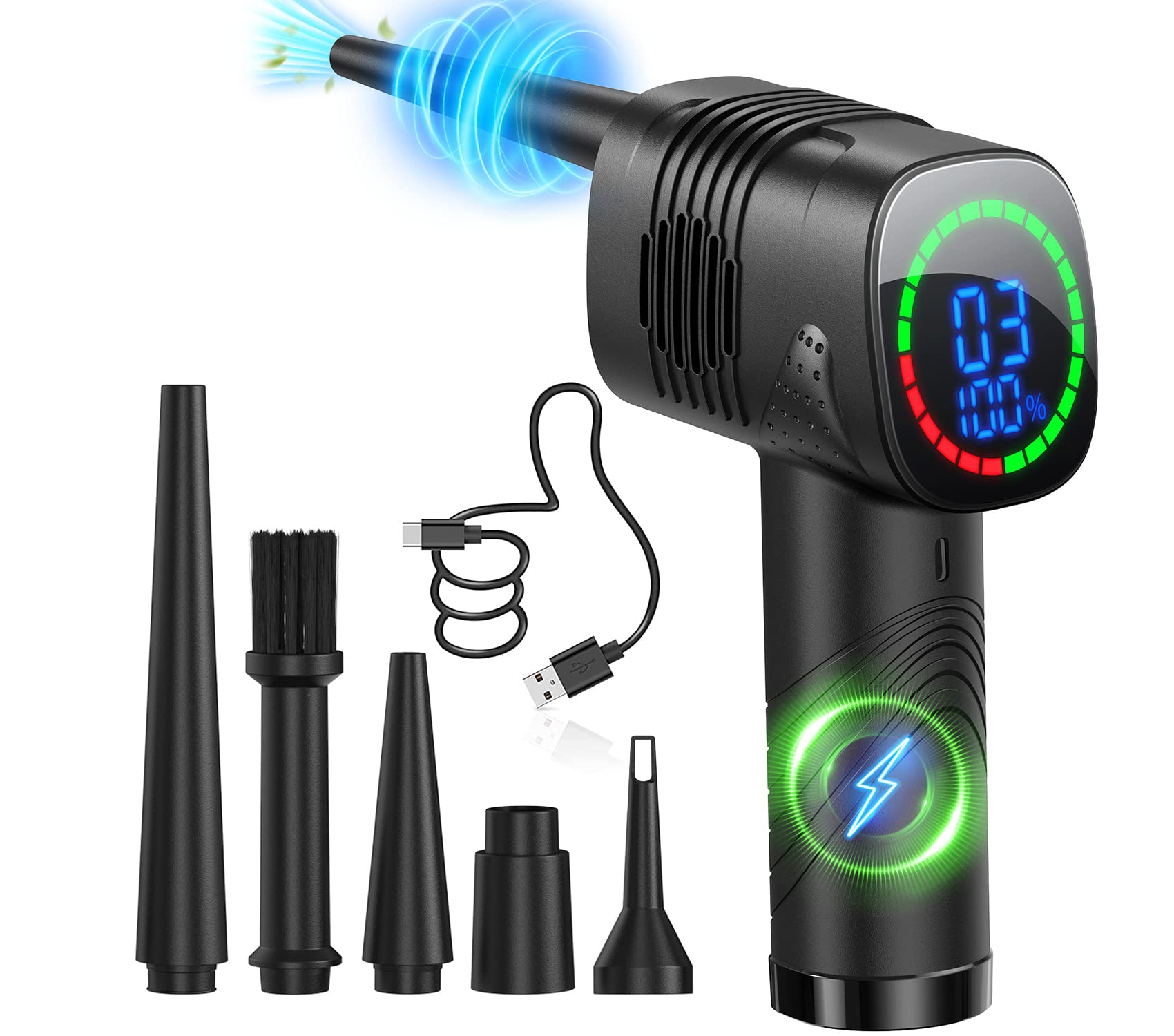 Sweepulire Compressed Air Duster, ๐ฎ๐ฌ๐ฎ๐ฏ ๐๐๐ฌ ๐๐ก๐๐๐ฉ๐ง๐๐ ๐ผ๐๐ง ๐ฟ๐ช๐จ๐ฉ๐๐ง with Brushless Motor, LED Display, Keyboard Cleaner with 3 Speeds, Cordless Air Blower for Computer, Car