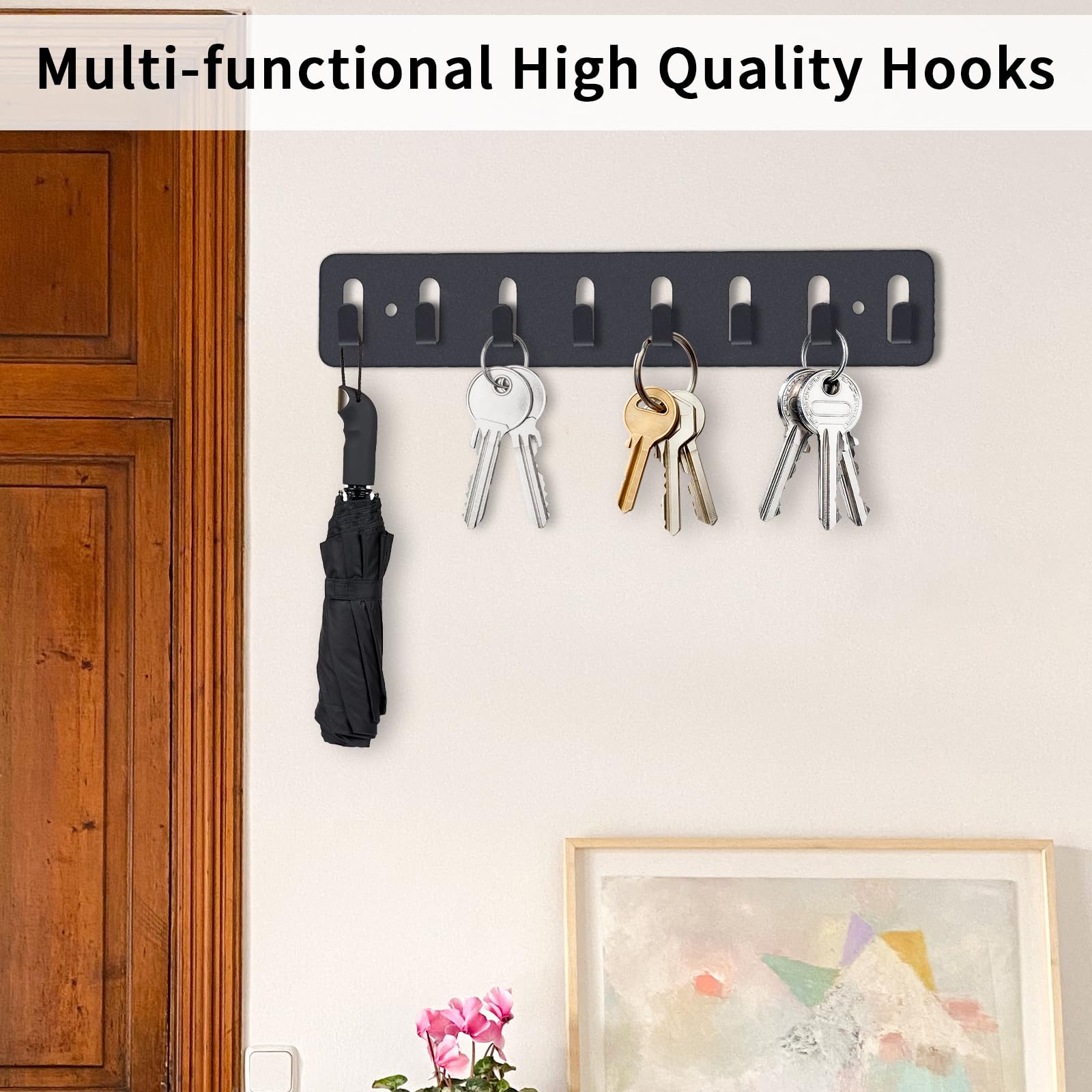 Suzurana Key Holder Wall Mount with 8 Hooks, Key Hooks for Wall with Screws and Anchors, Key Hanger Adhesive Key Rack Organizer for Entryway Front Door, Hallway, Bathroom, Kitchen, Garage
