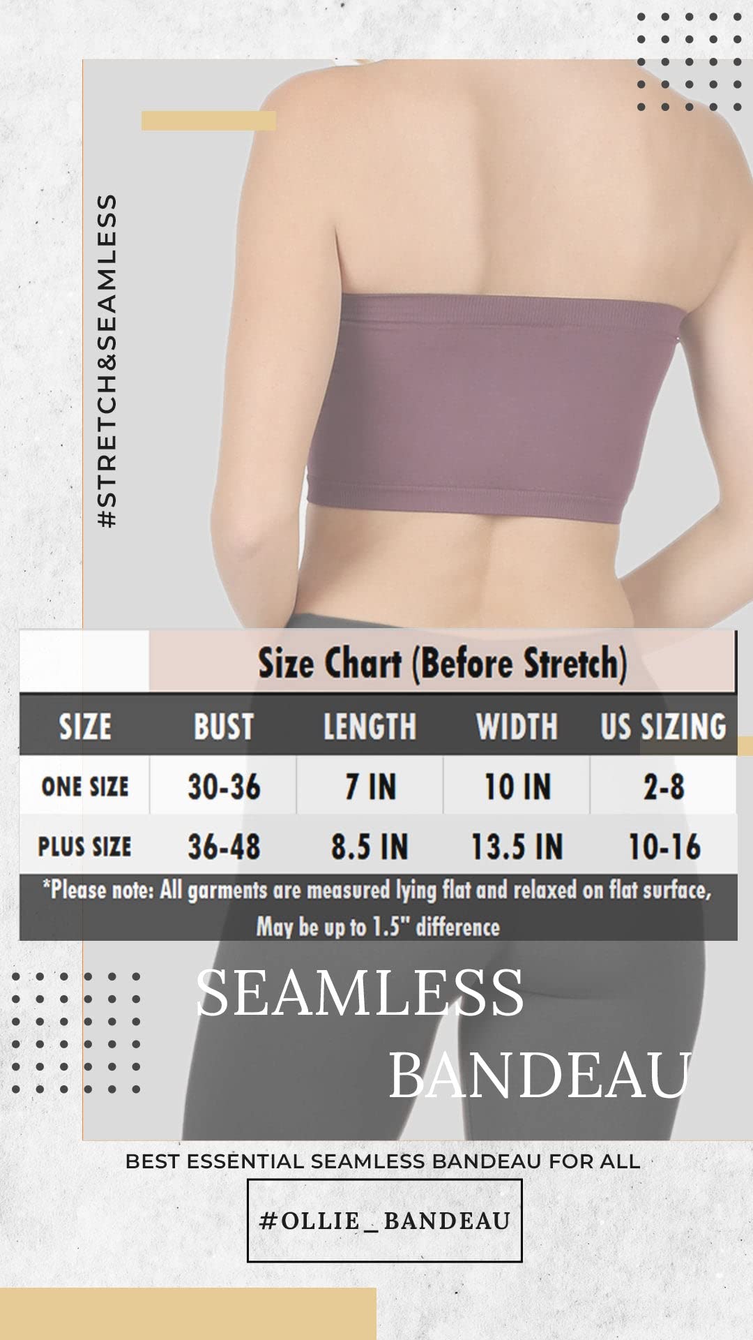 OLLIE ARNES Women's One Size Strapless Seamless Stretch Bandeau Tube Bra Top Single_TMAUVE One Size