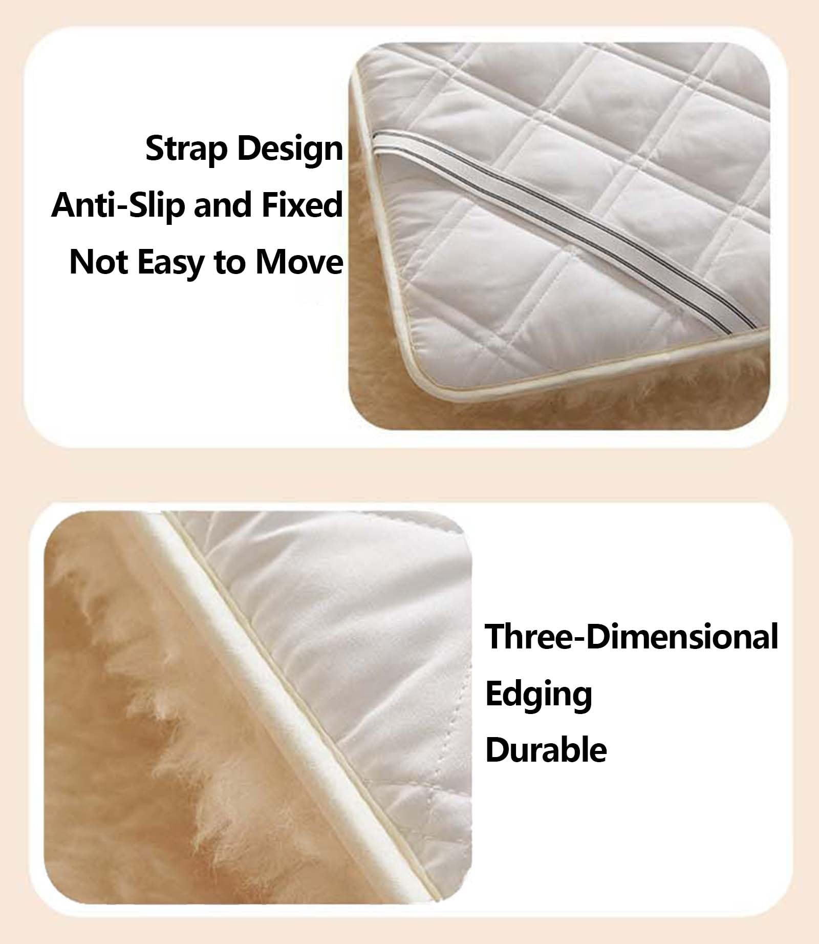 Wool Fleece Fitted Mattress Cover Pad with Straps - Breathable Lamb Folding Wool Mattress Protector Pure Wool Bed Topper Pure White Mattress(59 * 79")
