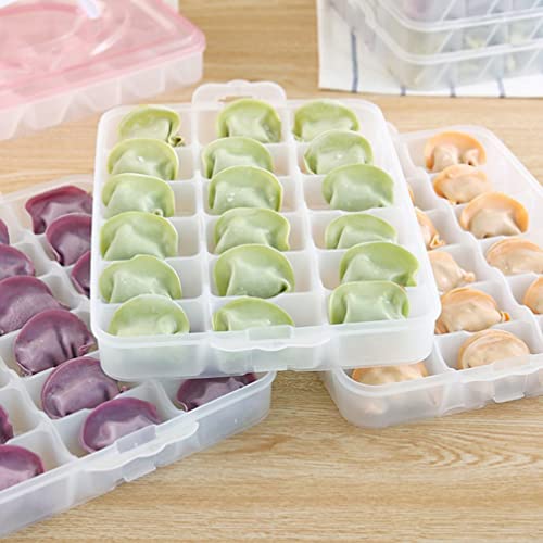 Zerodeko Food Storage Container Dumpling Organizer Stackable Portable Freezer Storage Containers Food Storage Box for Kitchen and Fridge Rosy