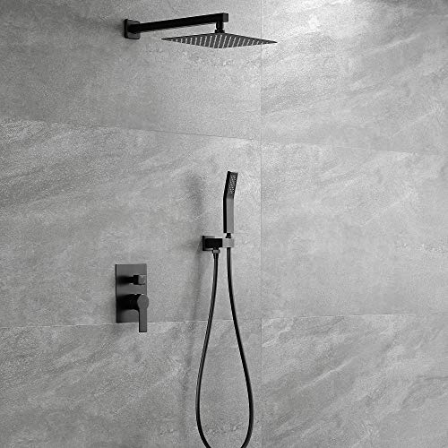 SHAMANDA Luxury Shower Set, Bathroom Single Handle Shower Faucet with Trim Valve Body Hand Shower Complete Kit, Premium Matte Black Rainfall Shower System, L70001-7