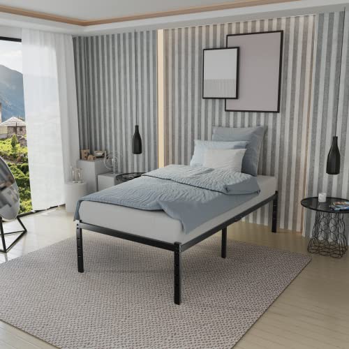 Twin XL Size Bed Frame/ 18 Inch High Heavy Duty Steel Slat Platform Bed Base/Mattress Foundation/Anti-Slip/Noise Free/Easy Assembly/No Box Spring Needed/Black