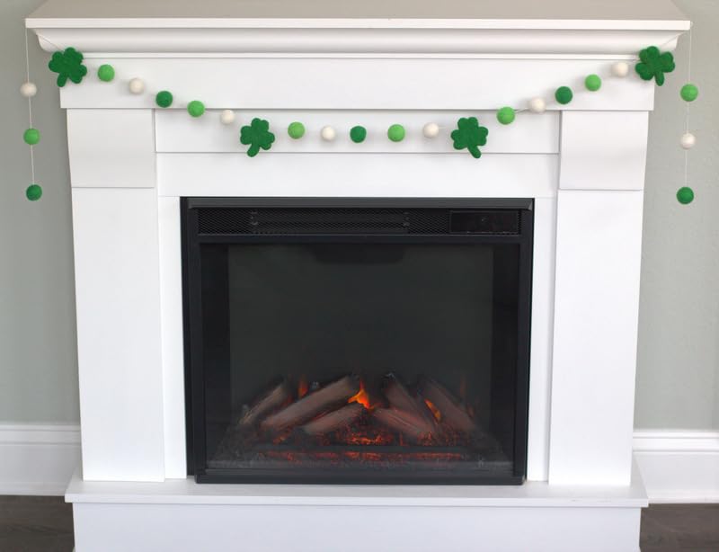 Shamrock St. Patrick's Day Felt Ball Garland- Green, White- 1" (2.5 cm) Wool Felt Balls