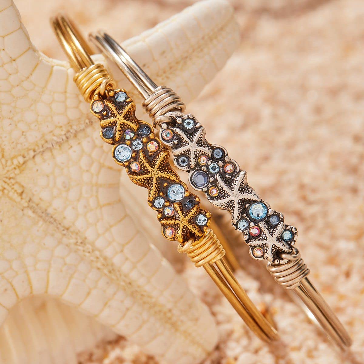 Luca + Danni | Starfish Medley Bangle Bracelet For Women - Silver Tone Petite Size Made in USA