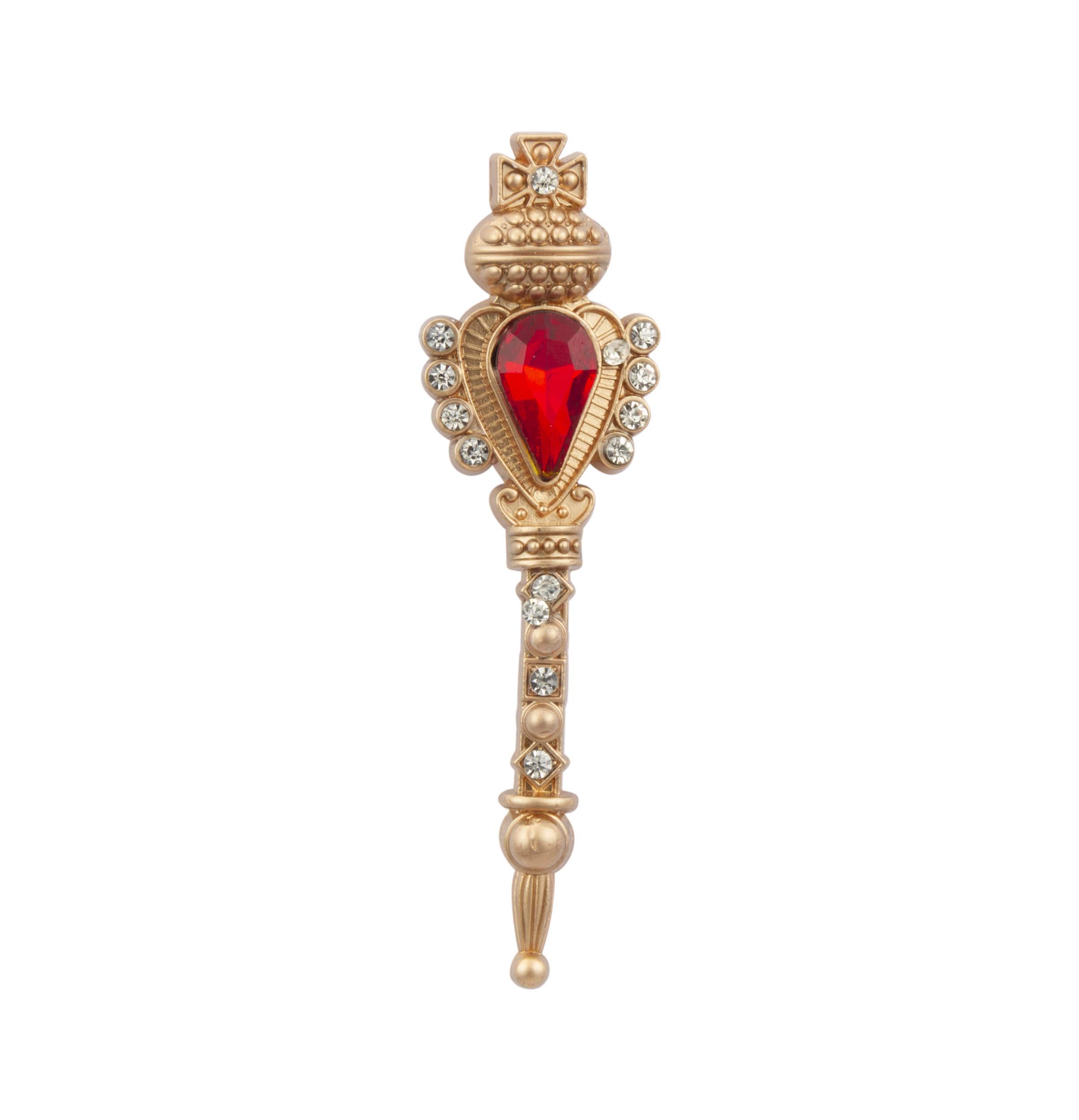 Knighthood Golden Key with Red Stone and Stone Detailing Lapel Pin Brooch