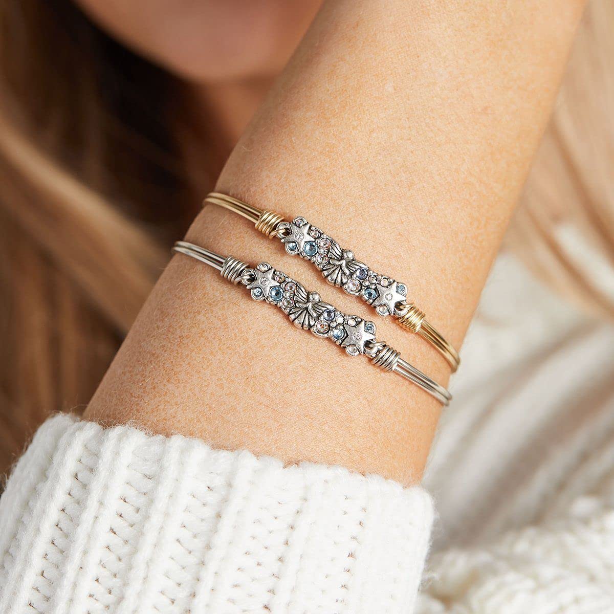 Luca + Danni Angel Medley Bangle Bracelet For Women - Silver Tone Regular Size Made in USA