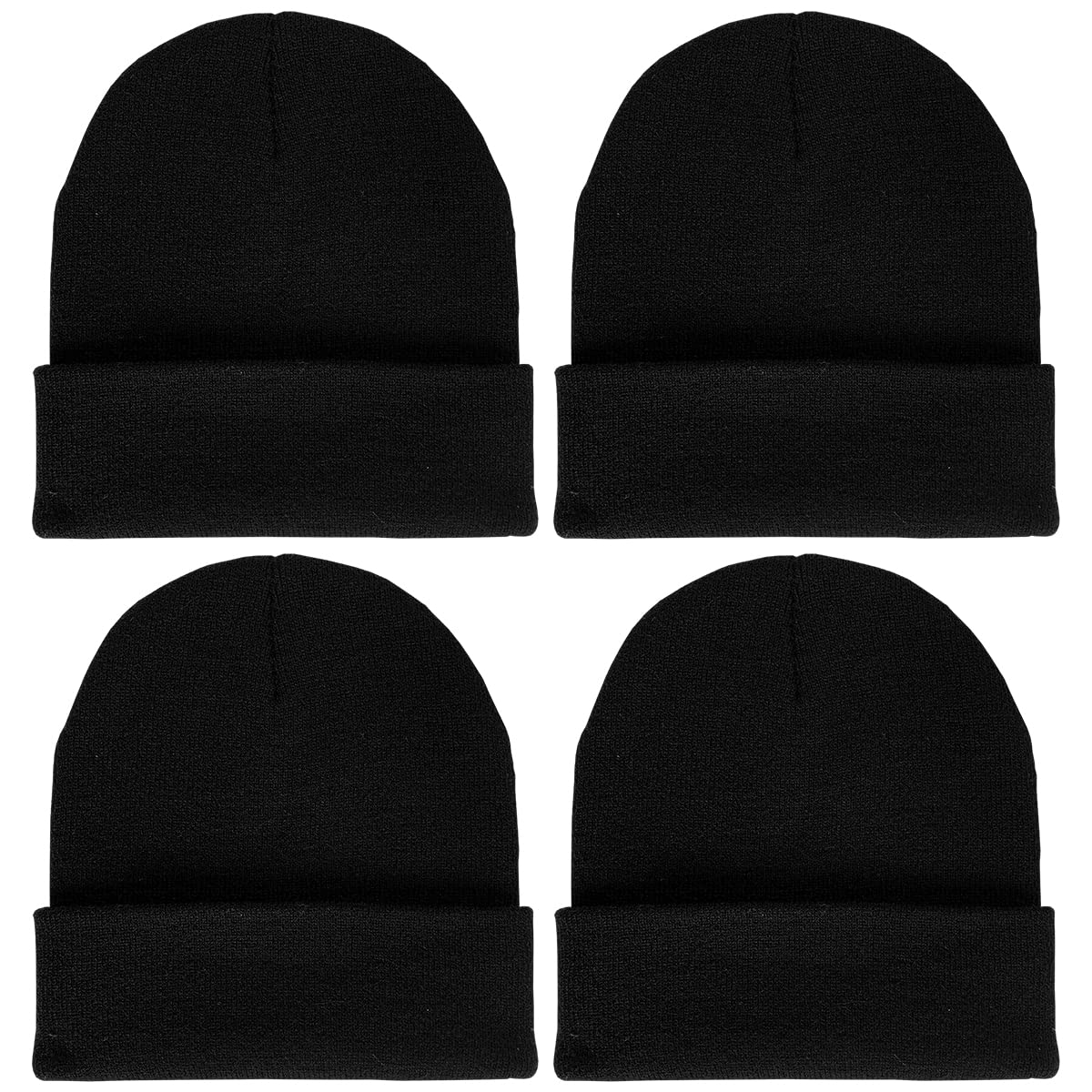 LCZTN 4 Pack Winter Ski Beanie Hat for Men&Women,Warm Fisherman Cuffed Knit Cap Unisex (4 Pack Black)
