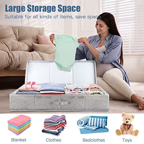 Supowin Underbed Storage Containers Bin with Lids (Set of 2) Large Under Bed Storage Organizer Box with Handle, Foldable Under the Storage Bags for Organizing Clothes, Shoes, Blankets, Pillows-Grey