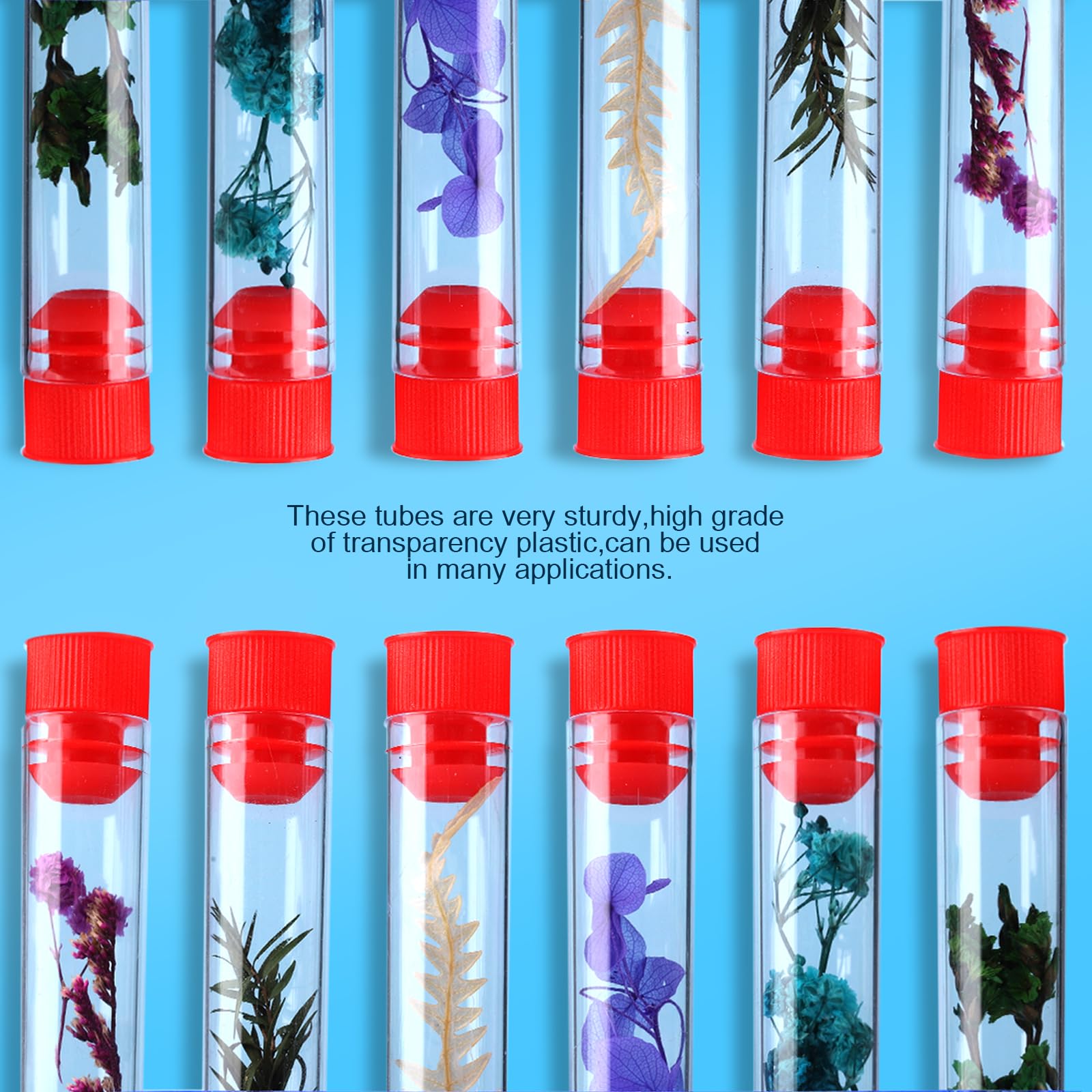 Teenitor 50pcs Test Tubes Plastic Test Tubes, 16×100mm Clear Test Tube with Caps for Lab Plastic Test Tubes for Plants, Beads, Party