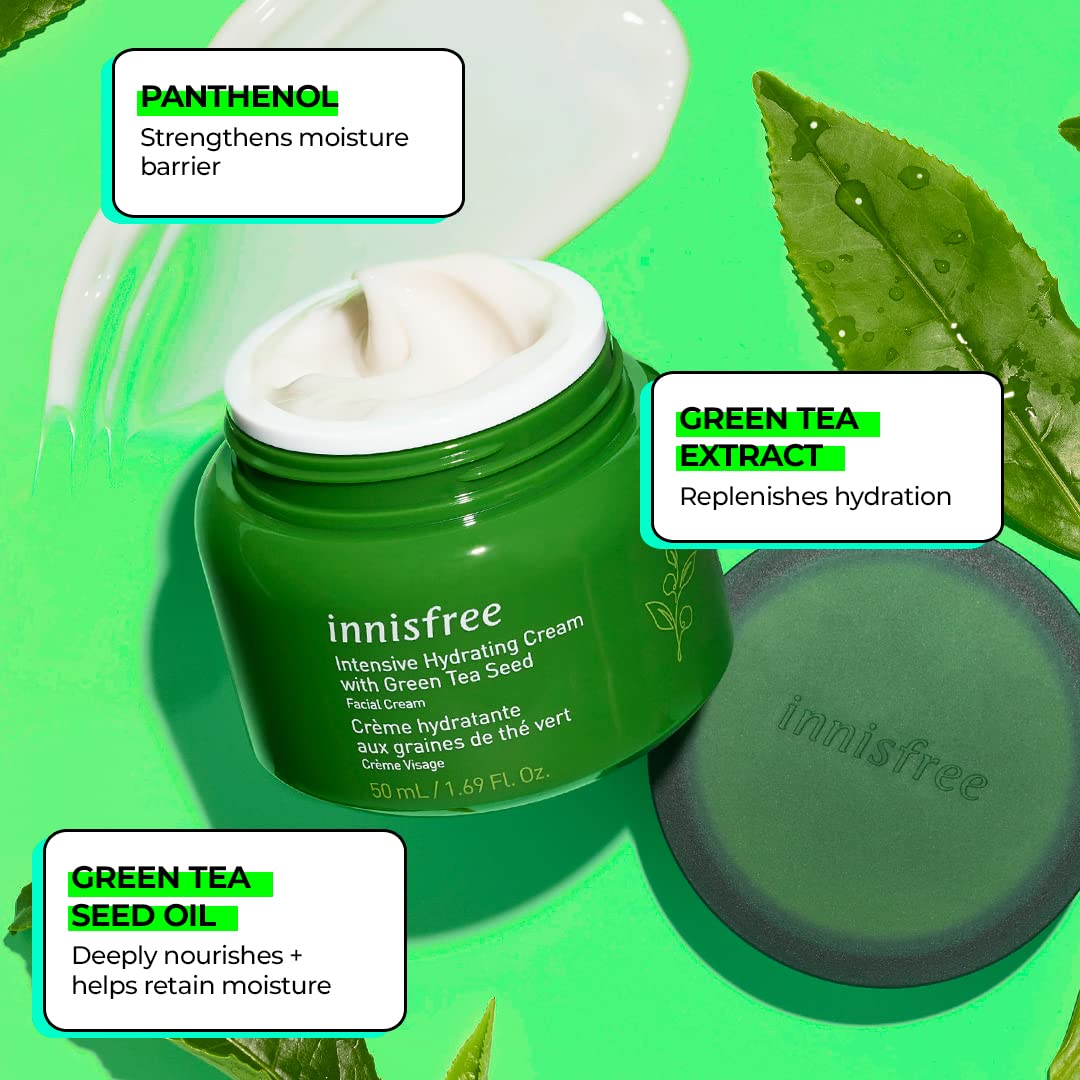 innisfree Green Tea Seed Intensive Hydrating Cream Face Moisturizer , 1.69 Fl Oz (Pack of 1)