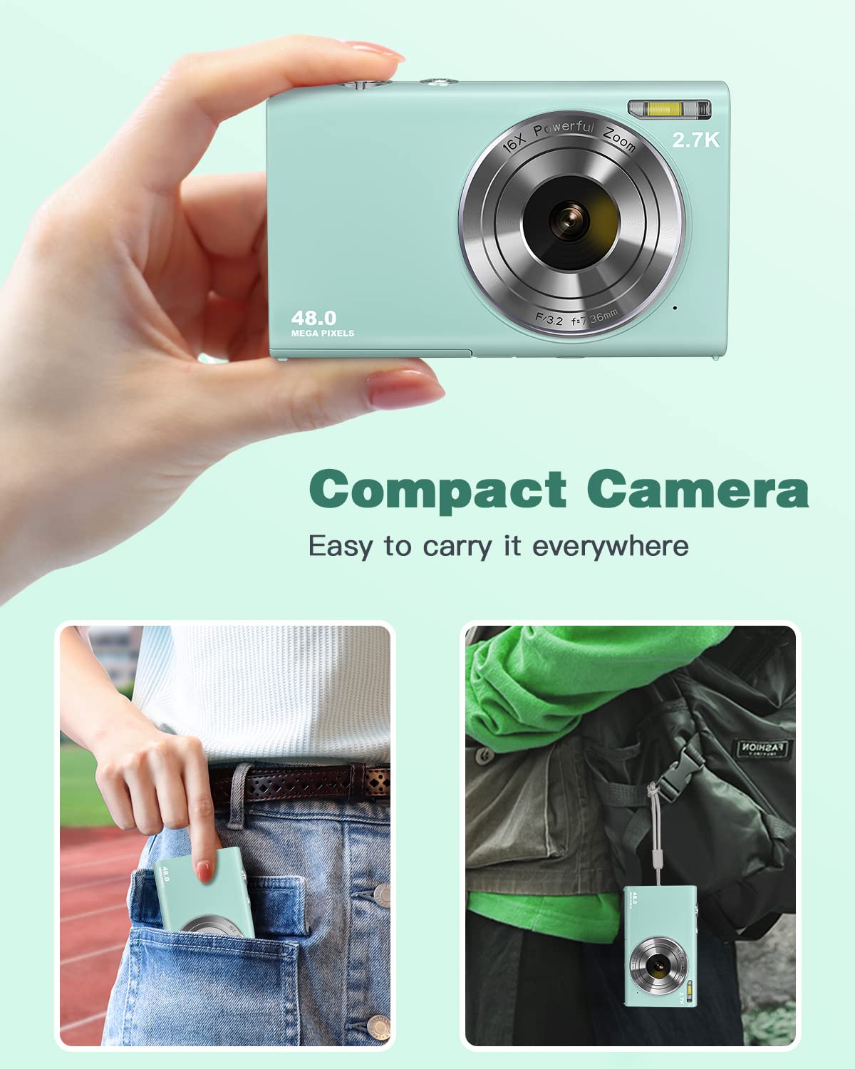 Sevenat 48MP Point and Shoot Digital Camera (Green)