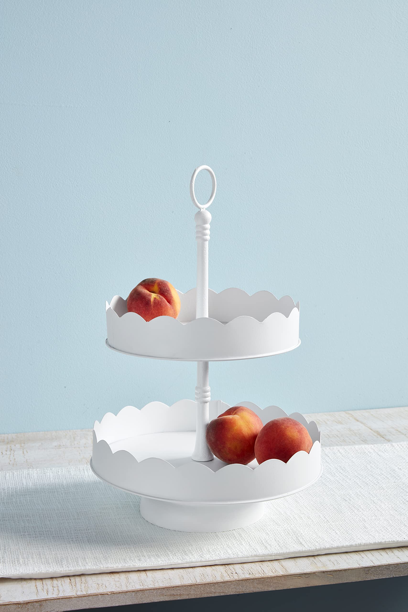 Mud Pie Scalloped Tiered Server, 18" x 11.25" dia, White