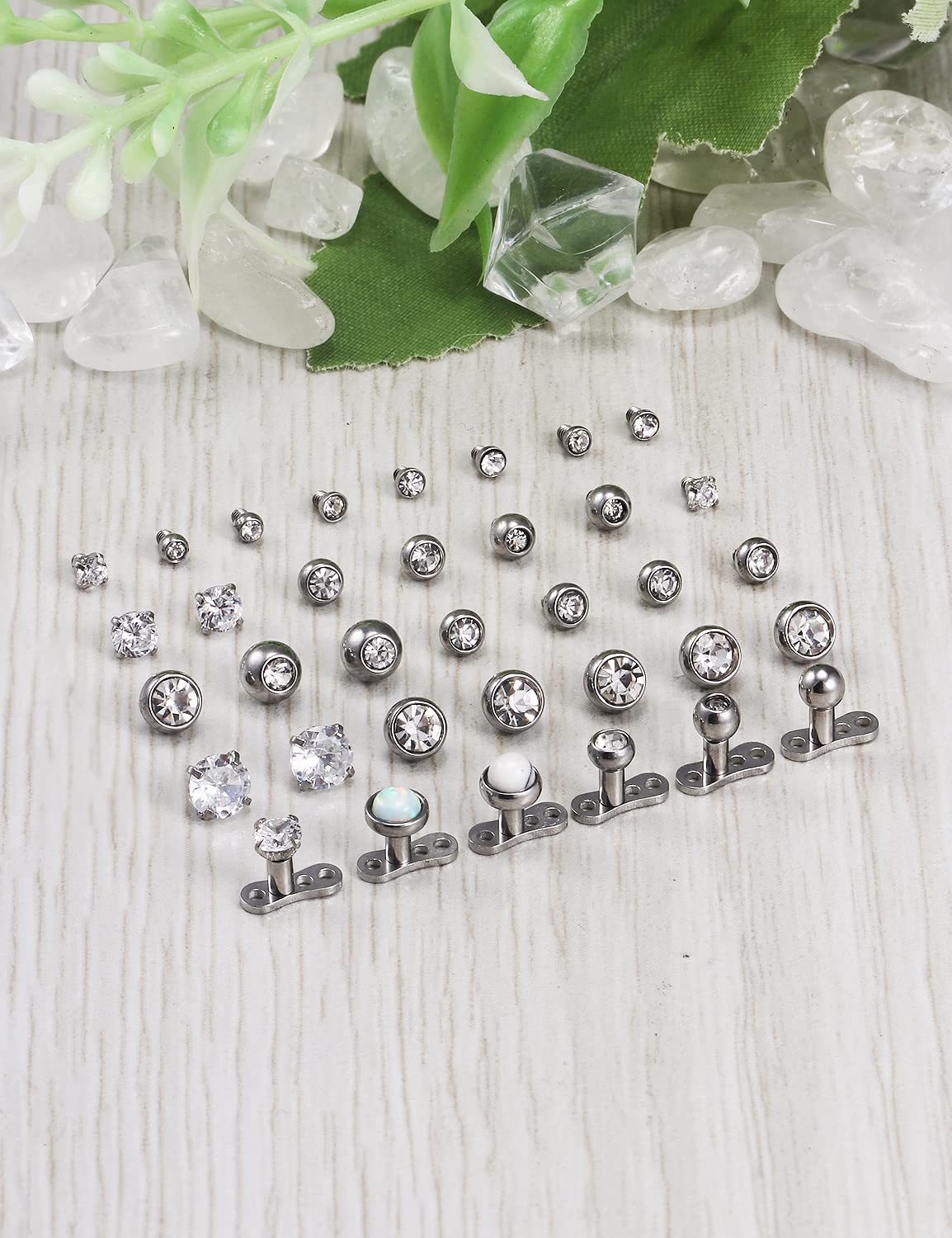Ocptiy Dermal Piercing Jewelry Tops Base Kit 14G G23 Titanium Dermal Anchor Internally Threaded Stainless Surgical Steel Turquoise Opal Diamond Dermal Replacement Stud Piercing Ball Jewelry Women Men