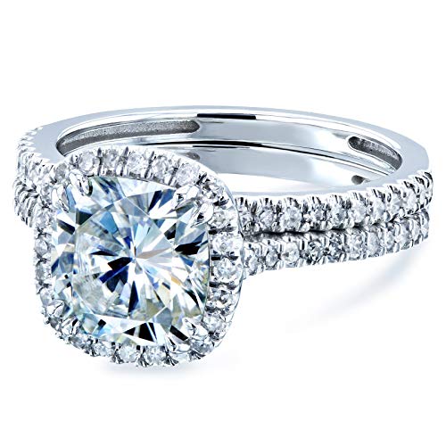 Kobelli Cushion Brilliant Moissanite Halo Bridal Wedding Rings Set 2 3/8 CTW 14k White Gold, 7