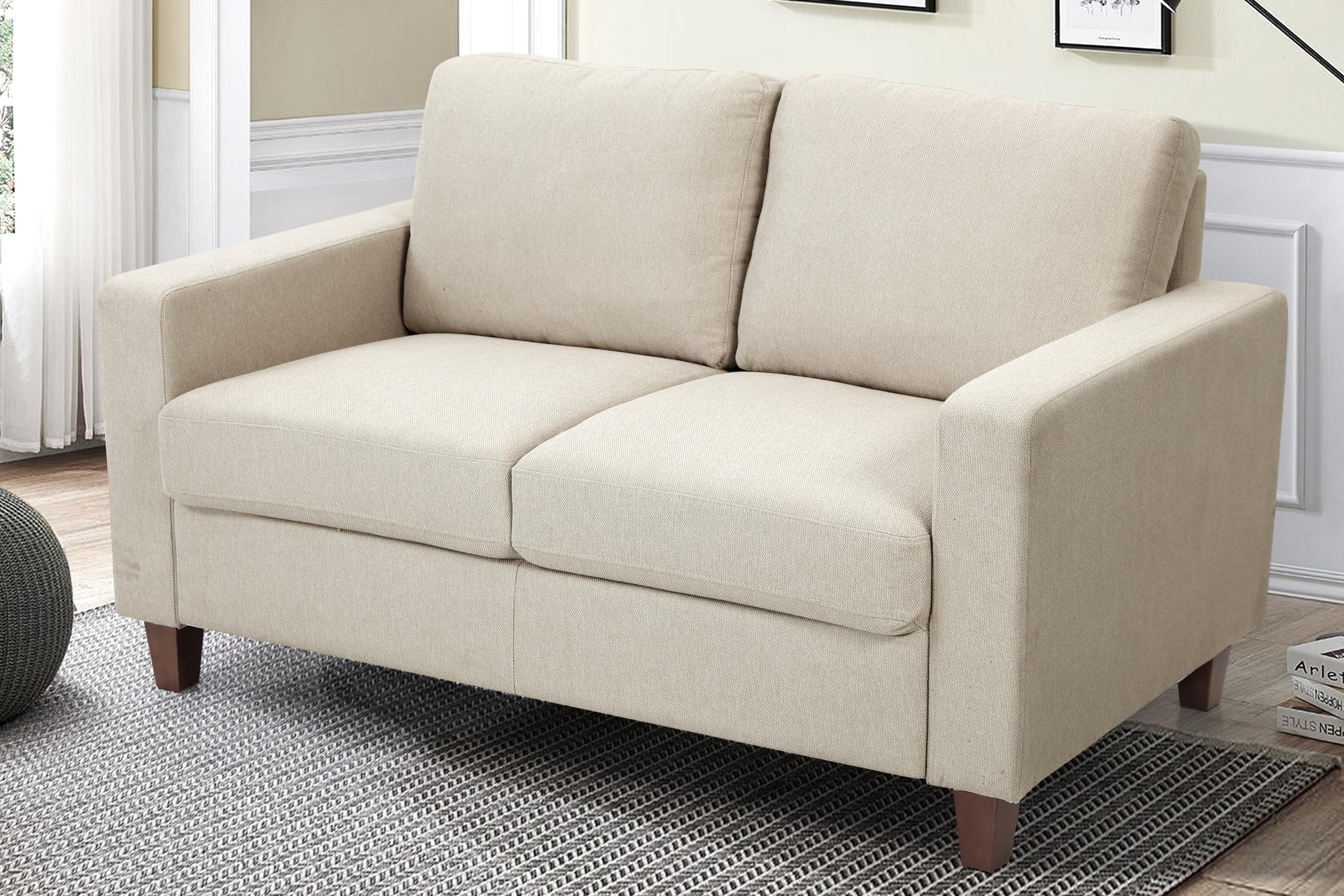 US Pride Furniture Mid Century Modern Loveseat with Reversible Back Pillows, 2 Seater Sofa Couch for Small Spaces, Living Rooms, Apartments, and Condos, 55.5" Wide, Beige